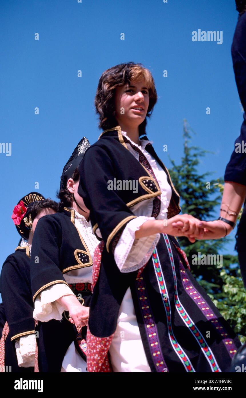 Greek Women in Ethnic Dress perform a Traditional Greek Dance in the ...