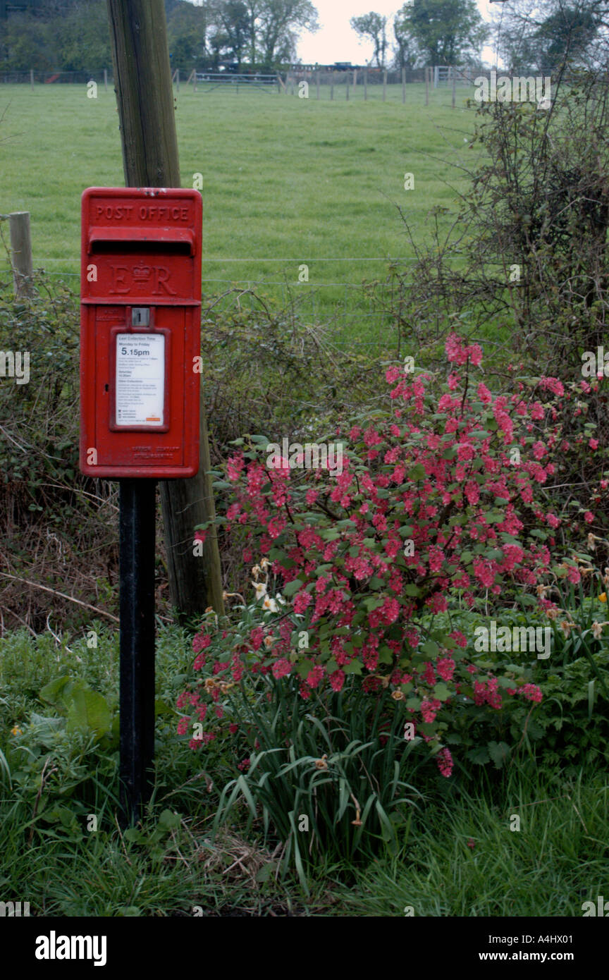 red village letter box or post box on a post in the countryside Stock ...