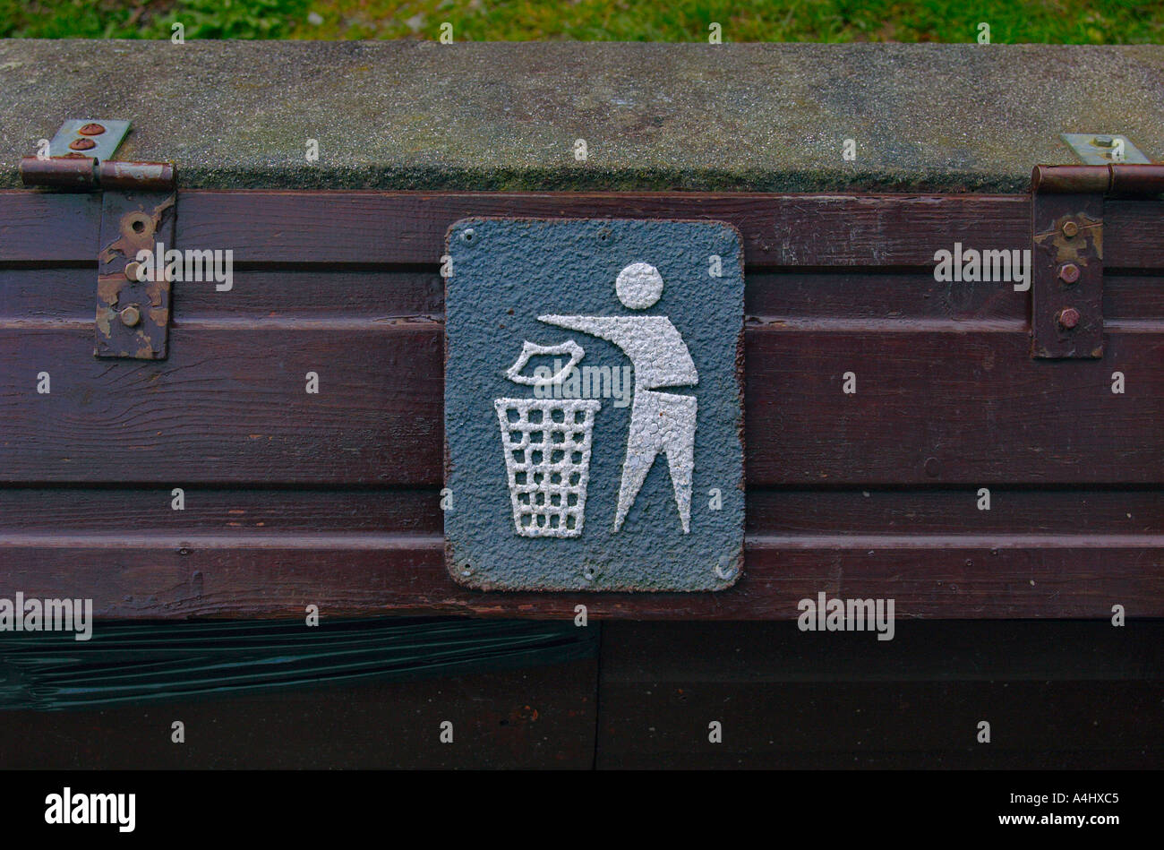 Litter bin sign at Coedydd Aber Nature Reserve Gwynedd Wales Stock ...