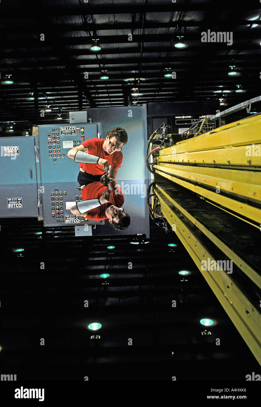 quality control inspection of huge architectural plate glass window ...