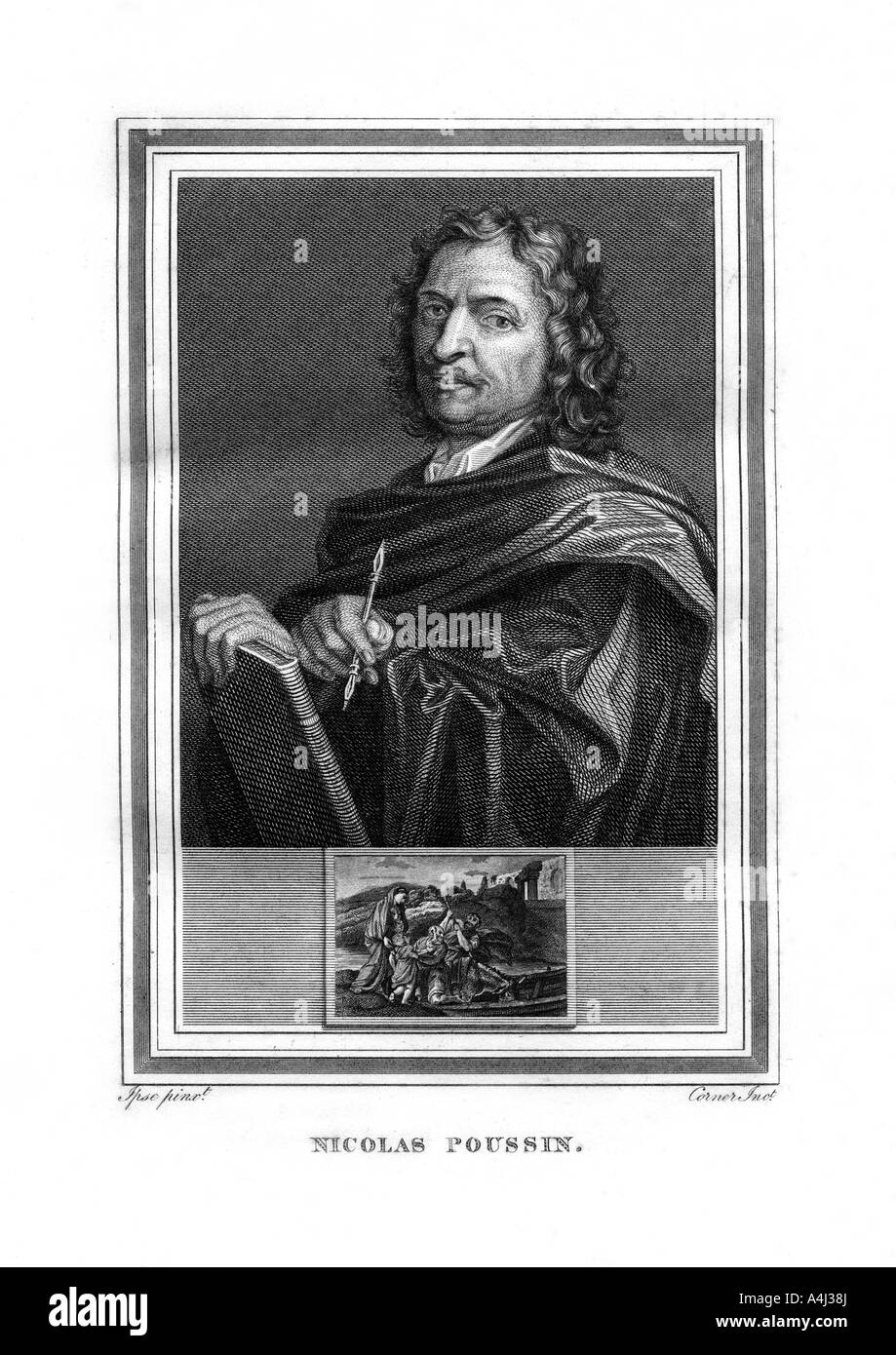 Nicolas Poussin, French painter, (1825).Artist: John Corner Stock Photo ...