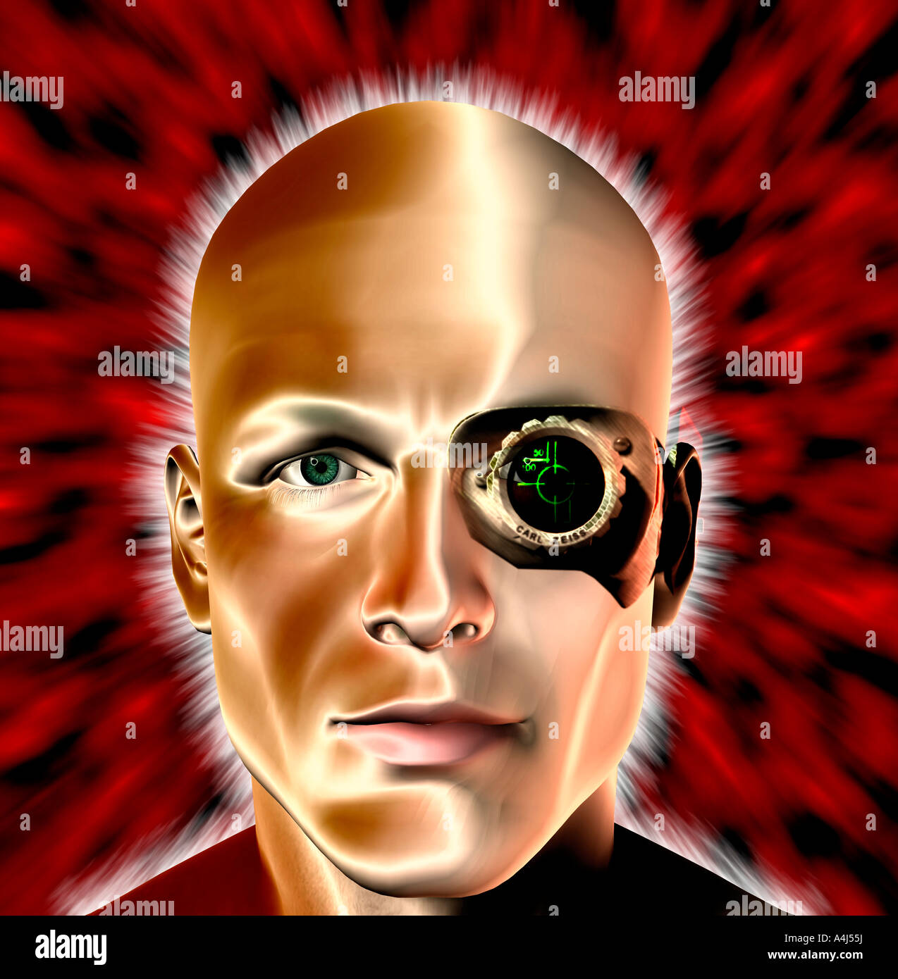 conceptual futuristic 3D computer generated male robot head Stock Photo ...