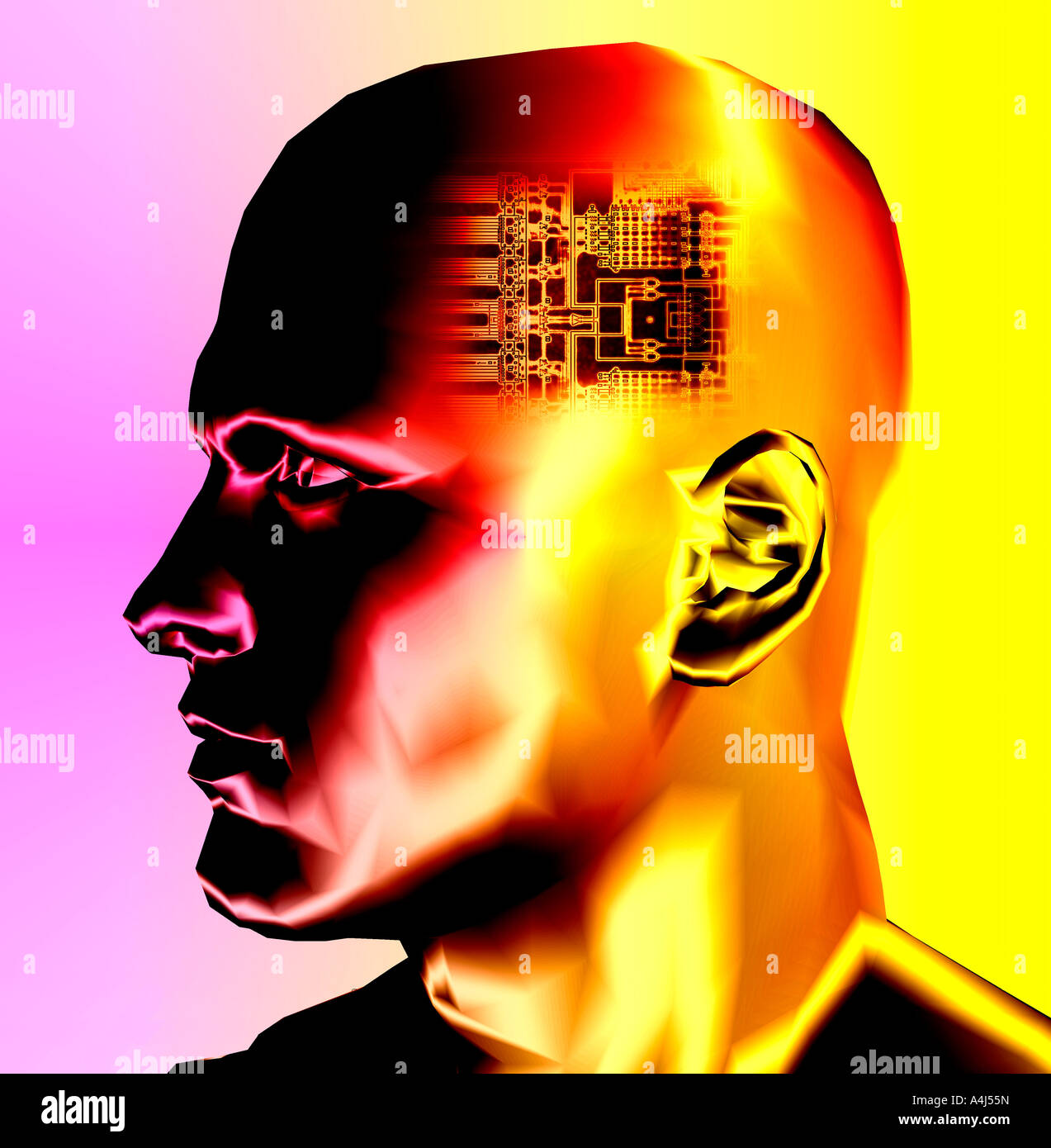 conceptual futuristic 3D computer generated male robot head Stock Photo ...