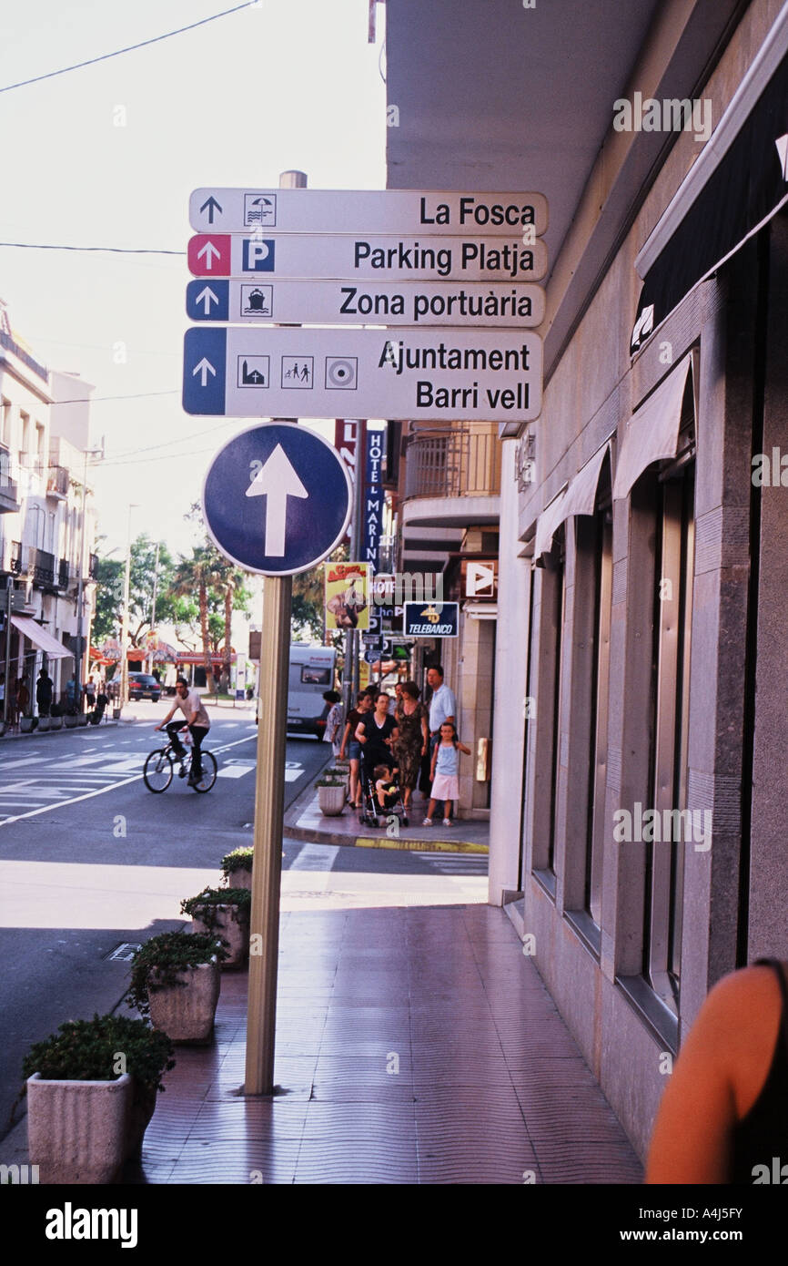 Spanish / Catalonian signs in Palomas on the Costa Brava Stock Photo ...