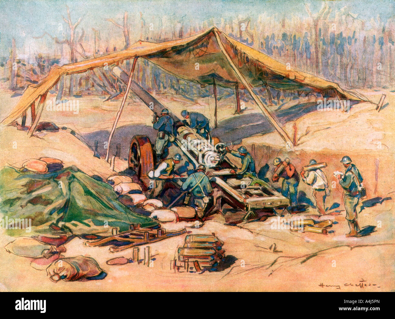 French artillery position, France, 1918, (1926).Artist: Henry Cheffer ...
