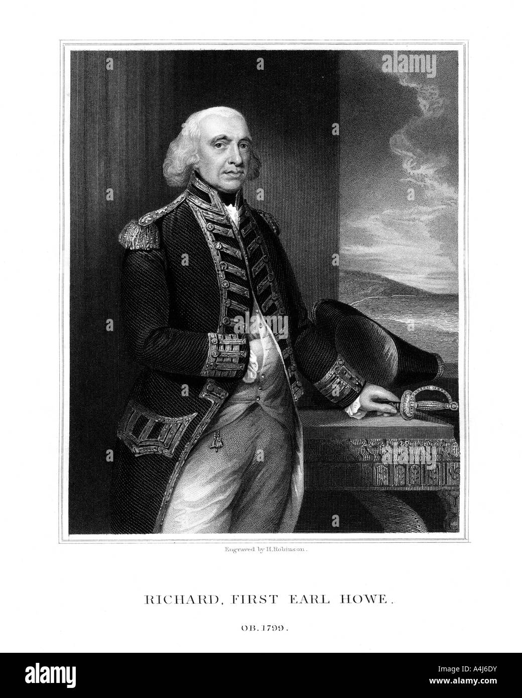 Richard Howe, 1st Earl Howe, British admiral, (1832).Artist: H Robinson ...