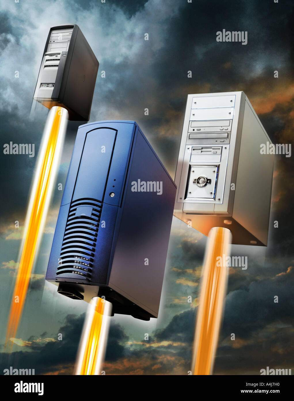 Desktop Computer processing units blasting off Stock Photo - Alamy
