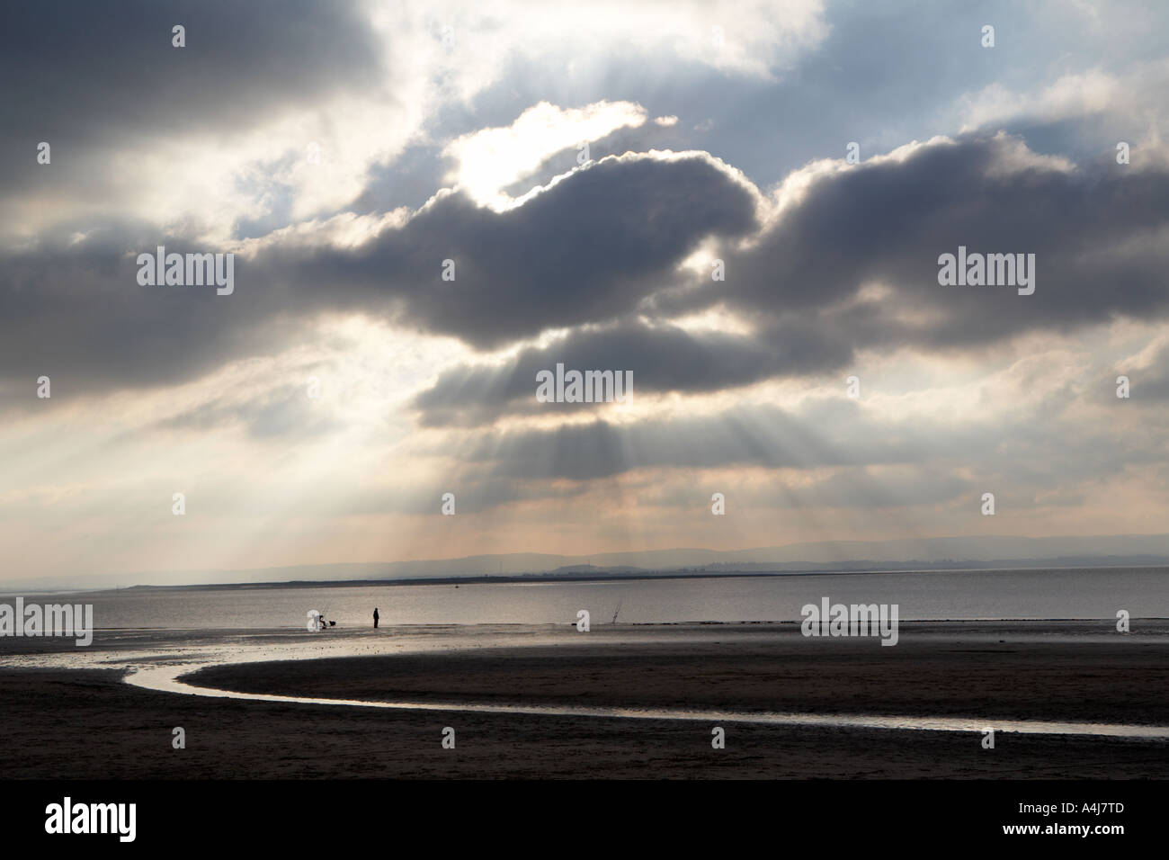 Landscape of the beach at Burnham on sea, north somerset with large ...