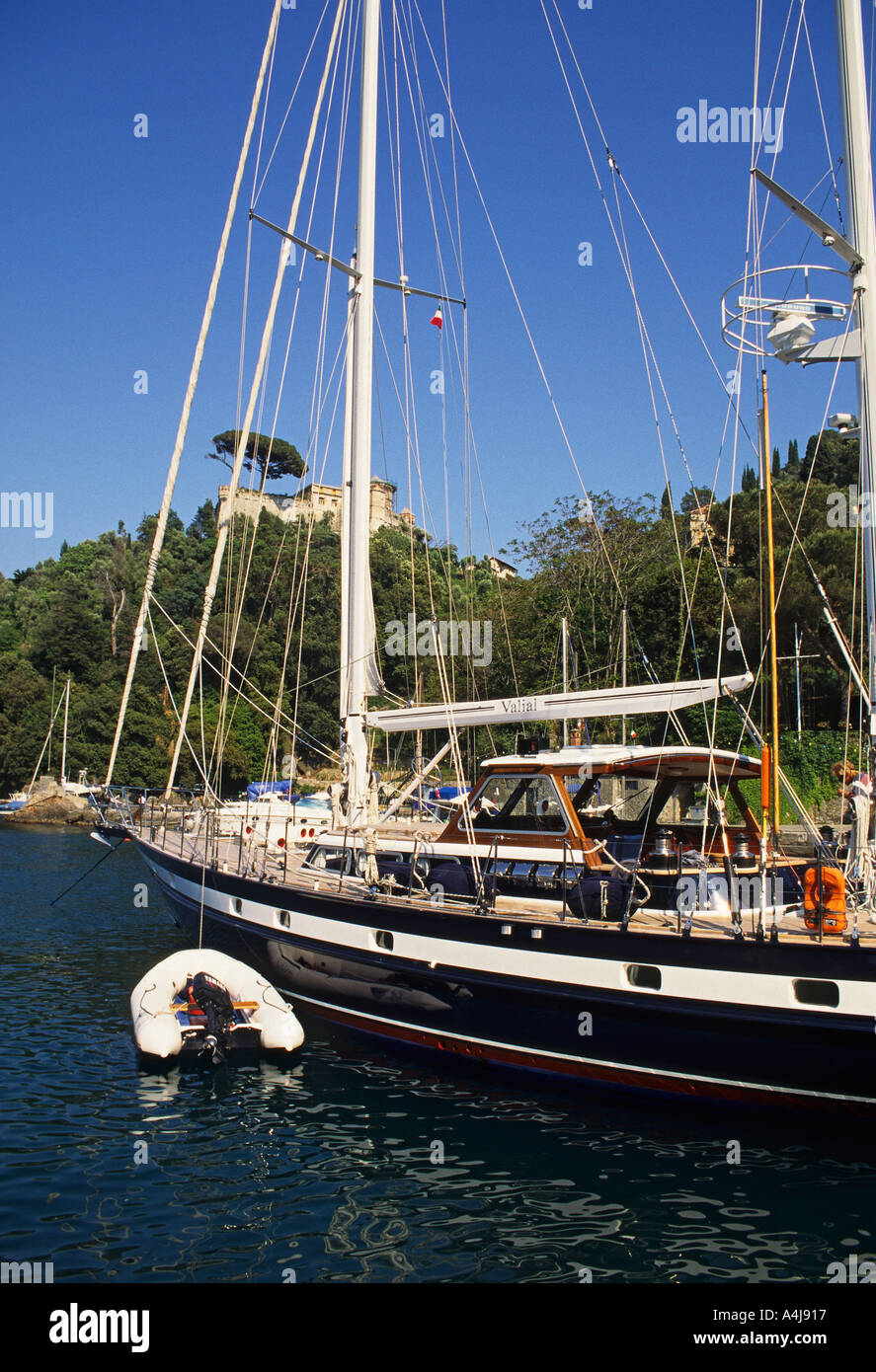 Italy Portofino harbour sailing yacht at pier Stock Photo - Alamy