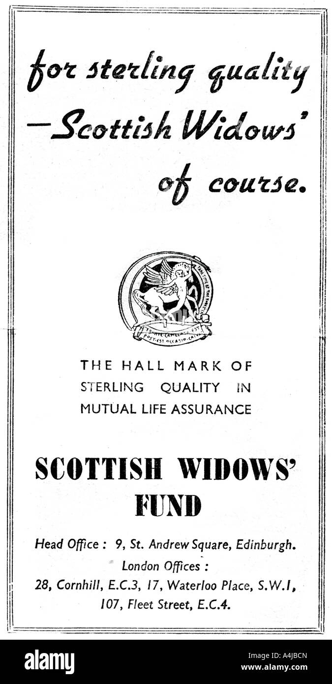 Scottish Widows Fund, 1938. Artist: Unknown Stock Photo - Alamy