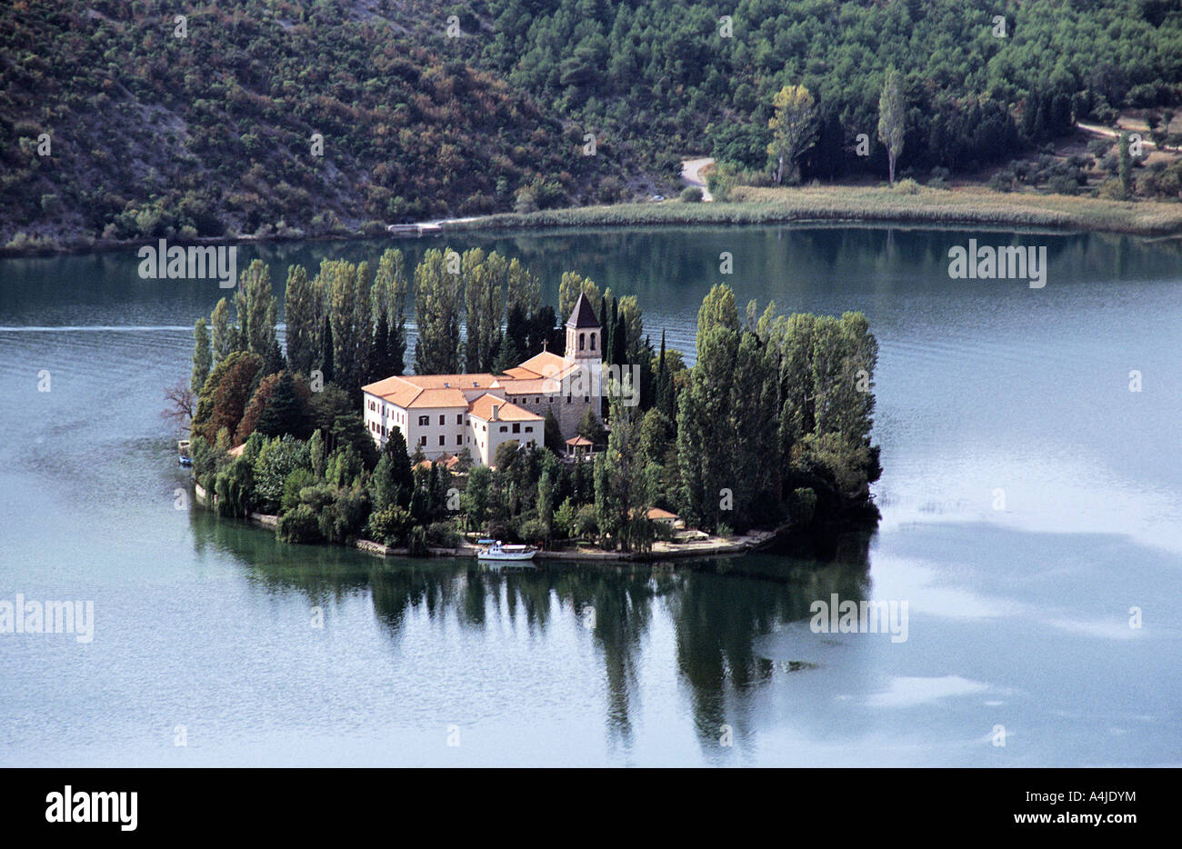 Island monastery on Lake Visovac Krka National Park Stock Photo - Alamy