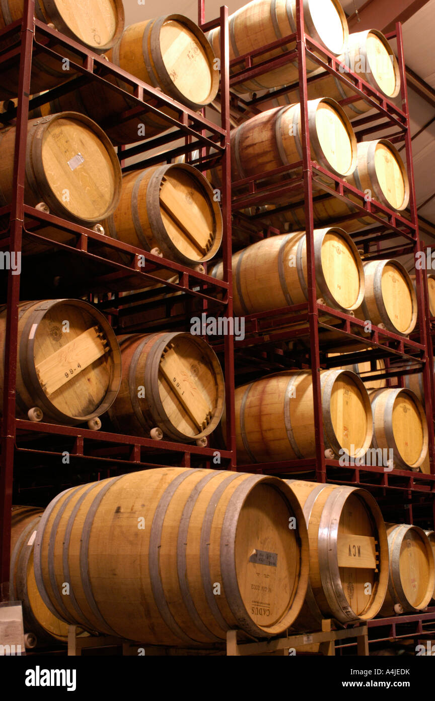 Stacked wine barrels inside winery Stock Photo - Alamy