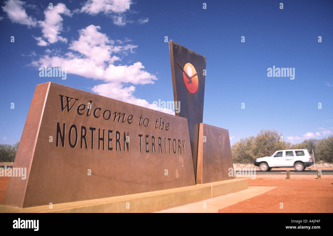 Northern Territory border sign Stuart Highway central Australia with ...