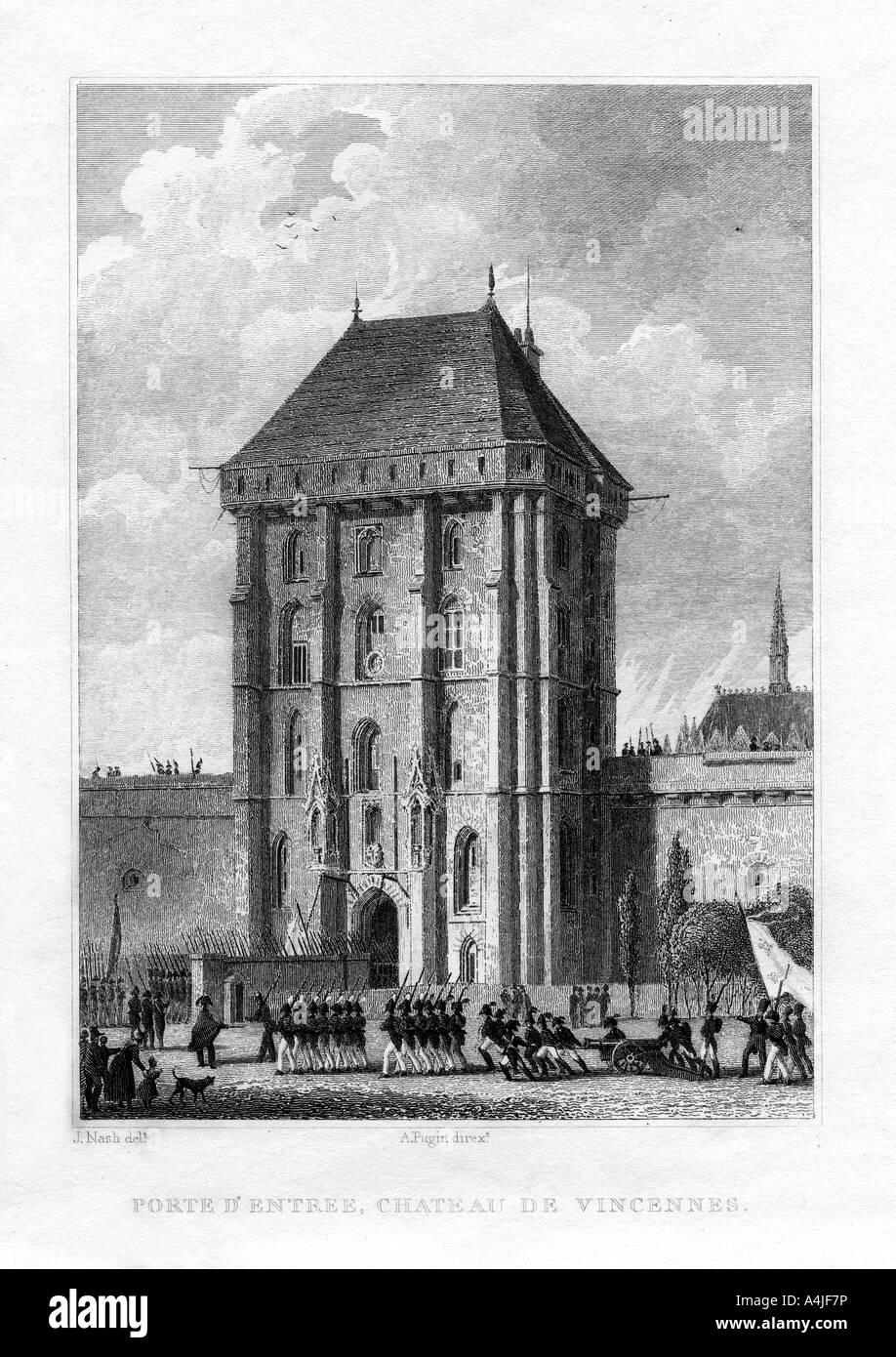 Main gate, Chateau de Vincennes, Paris, 1830.Artist: AWN Pugin Stock ...