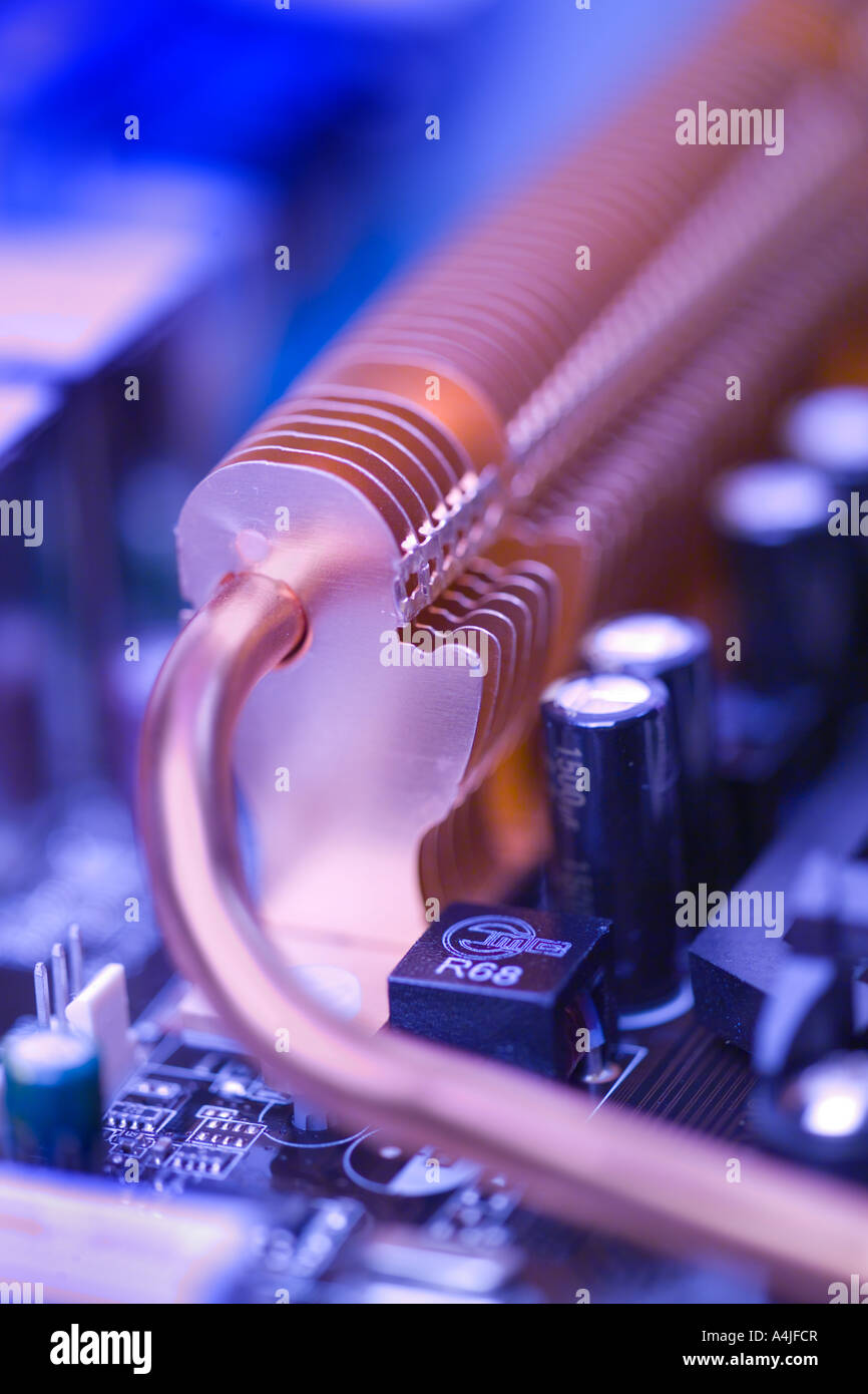 State of the art copper fins radiator cooling on PC motherboard Stock ...