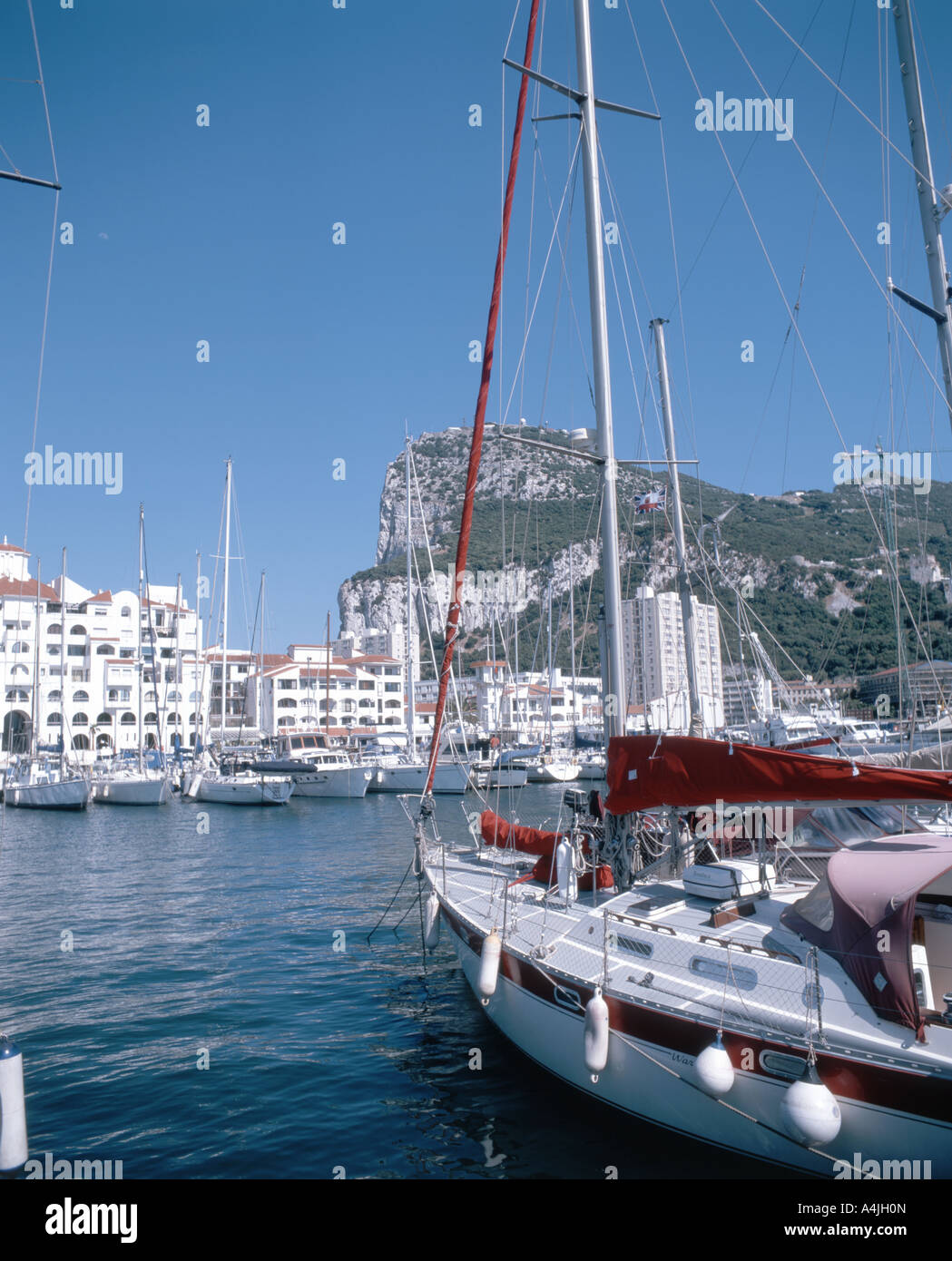 View of Marina and Rock of Gibraltar, Marina Bay, Gibraltar Stock Photo ...