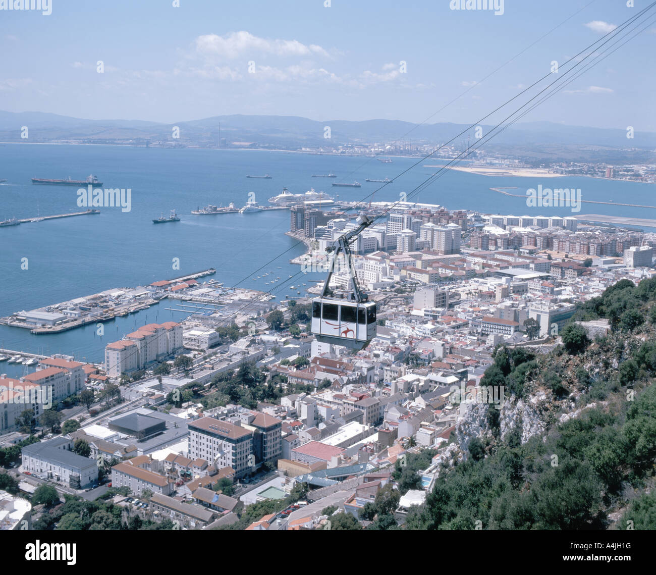 View of cable car and city, Gibraltar City, Gibraltar Stock Photo - Alamy