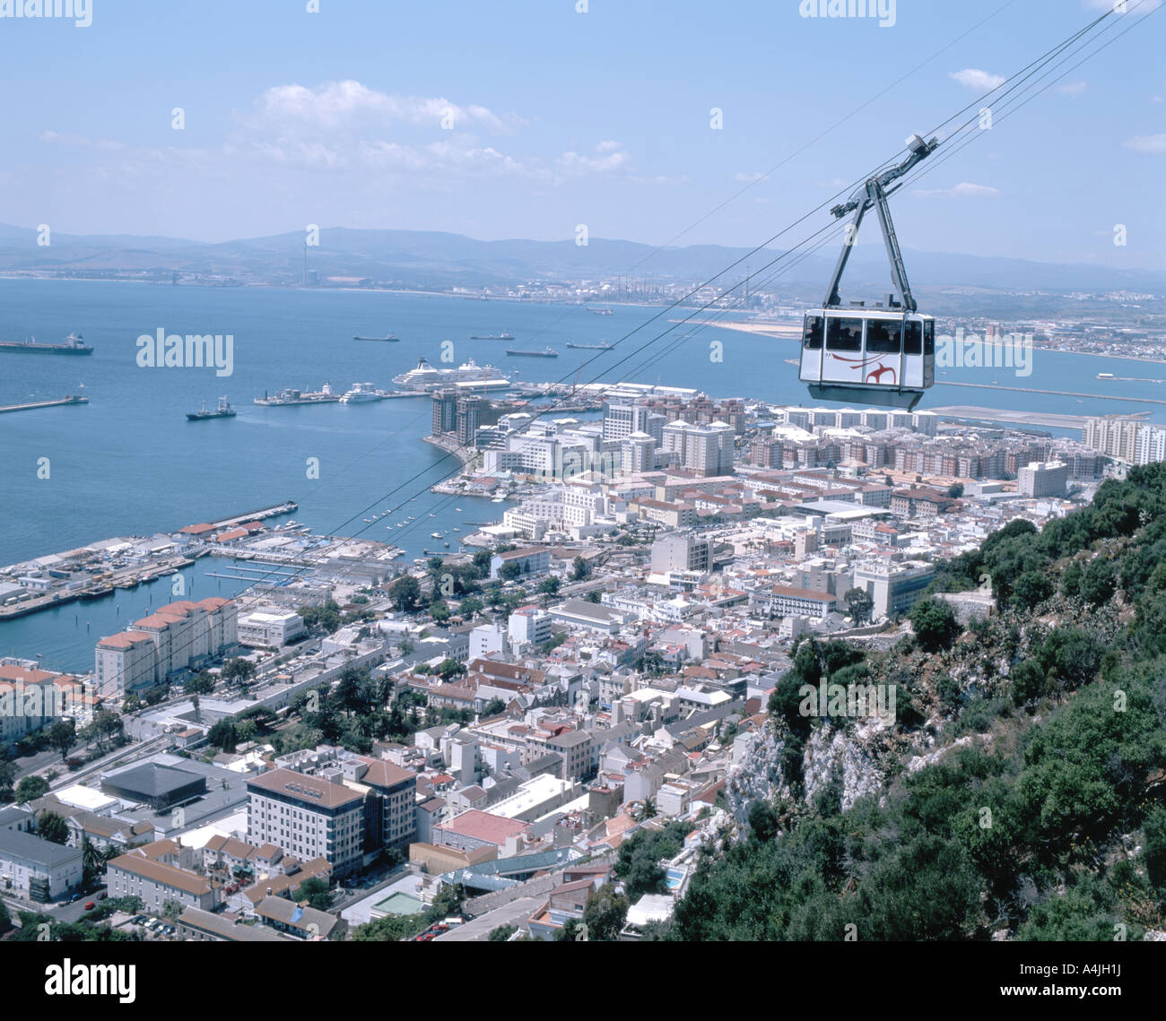 View of cable car and city, Gibraltar City, Gibraltar Stock Photo - Alamy