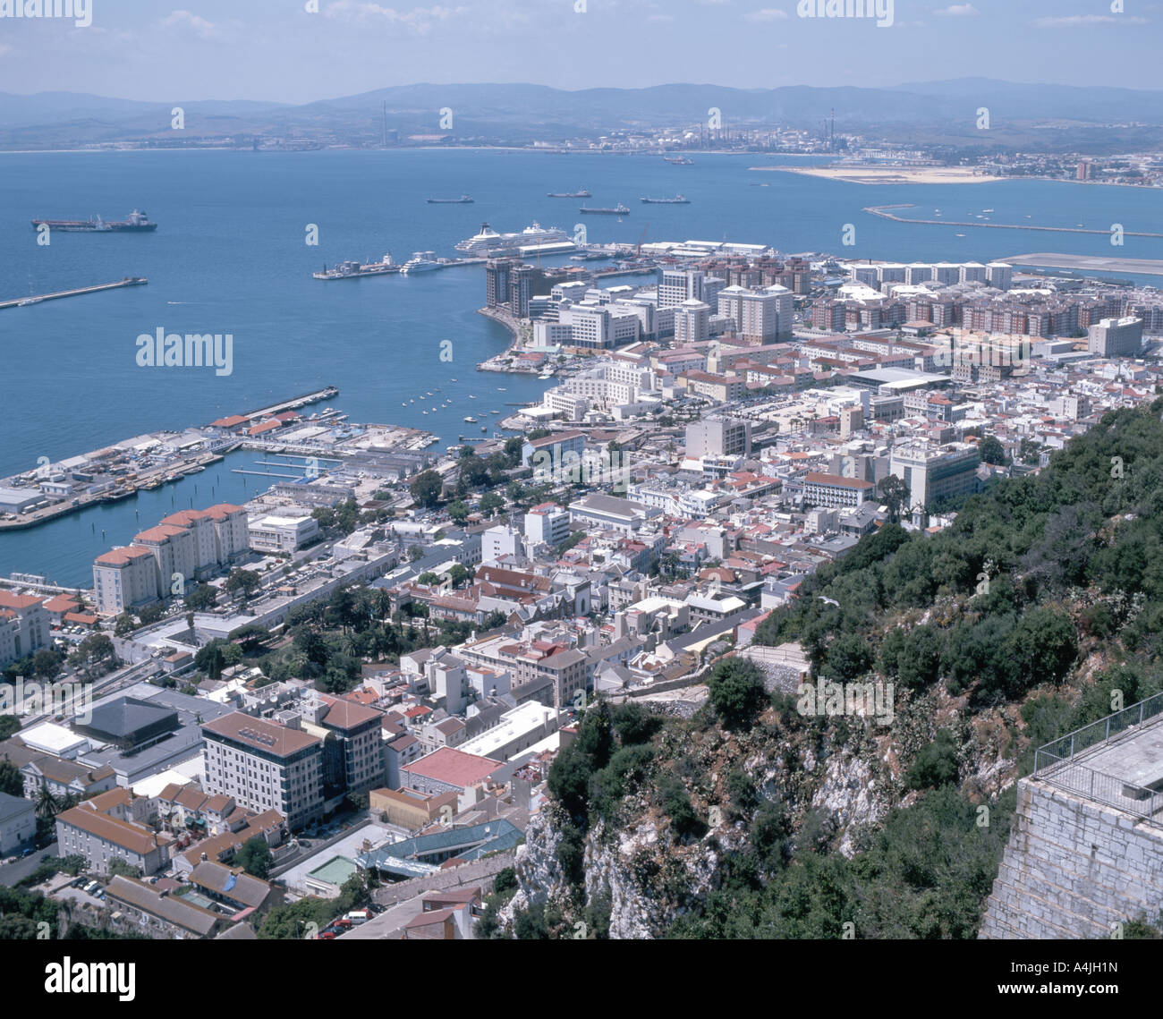View of cable car and city, Gibraltar City, Gibraltar Stock Photo - Alamy