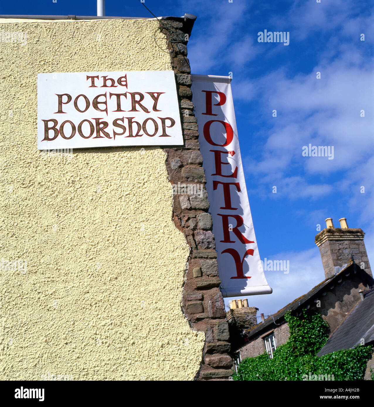 The Poetry Bookshop exterior view of shop and sign in Hay on Wye Powys ...