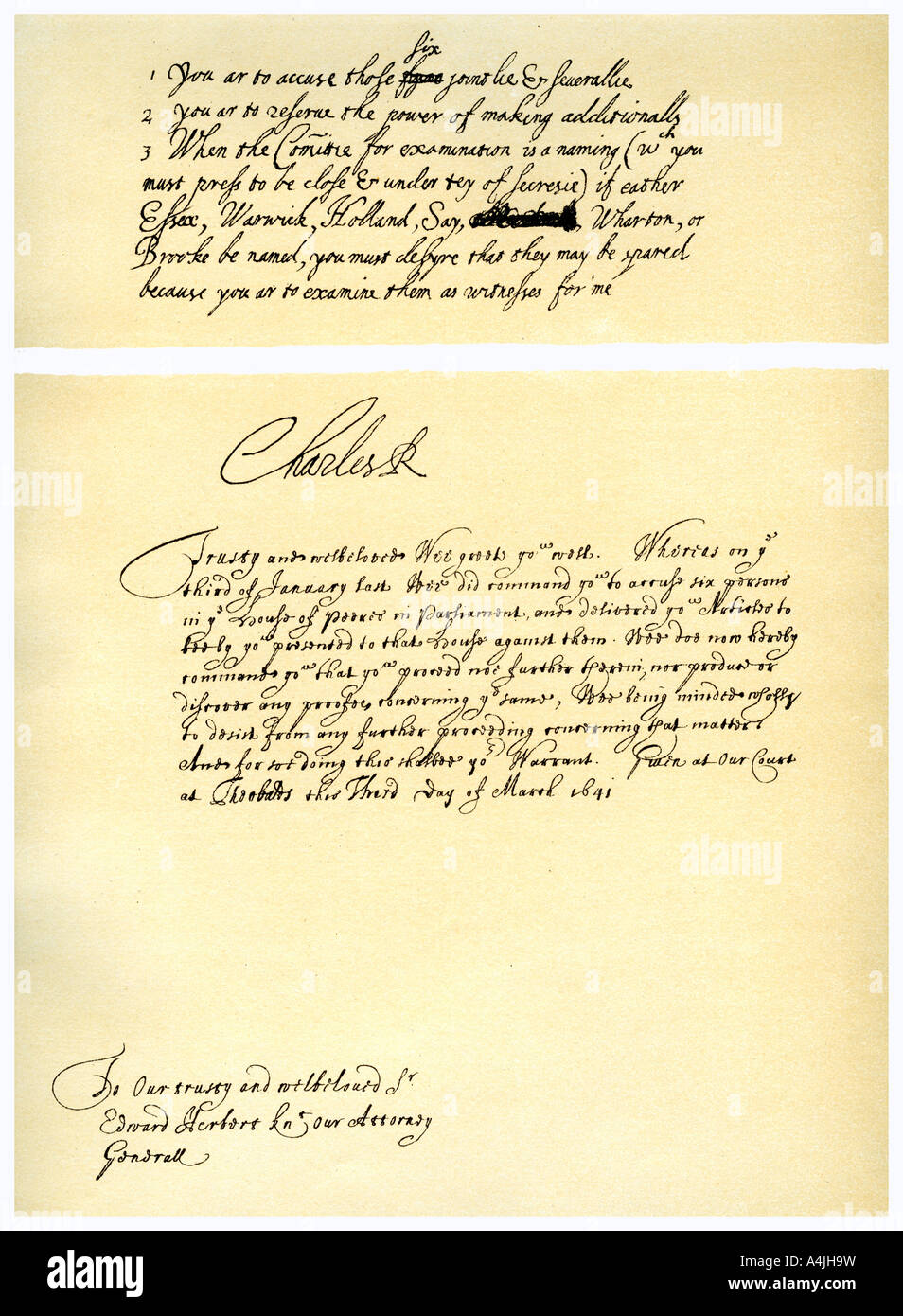 Documents signed by Charles I, c1641.Artist: King Charles I Stock Photo ...