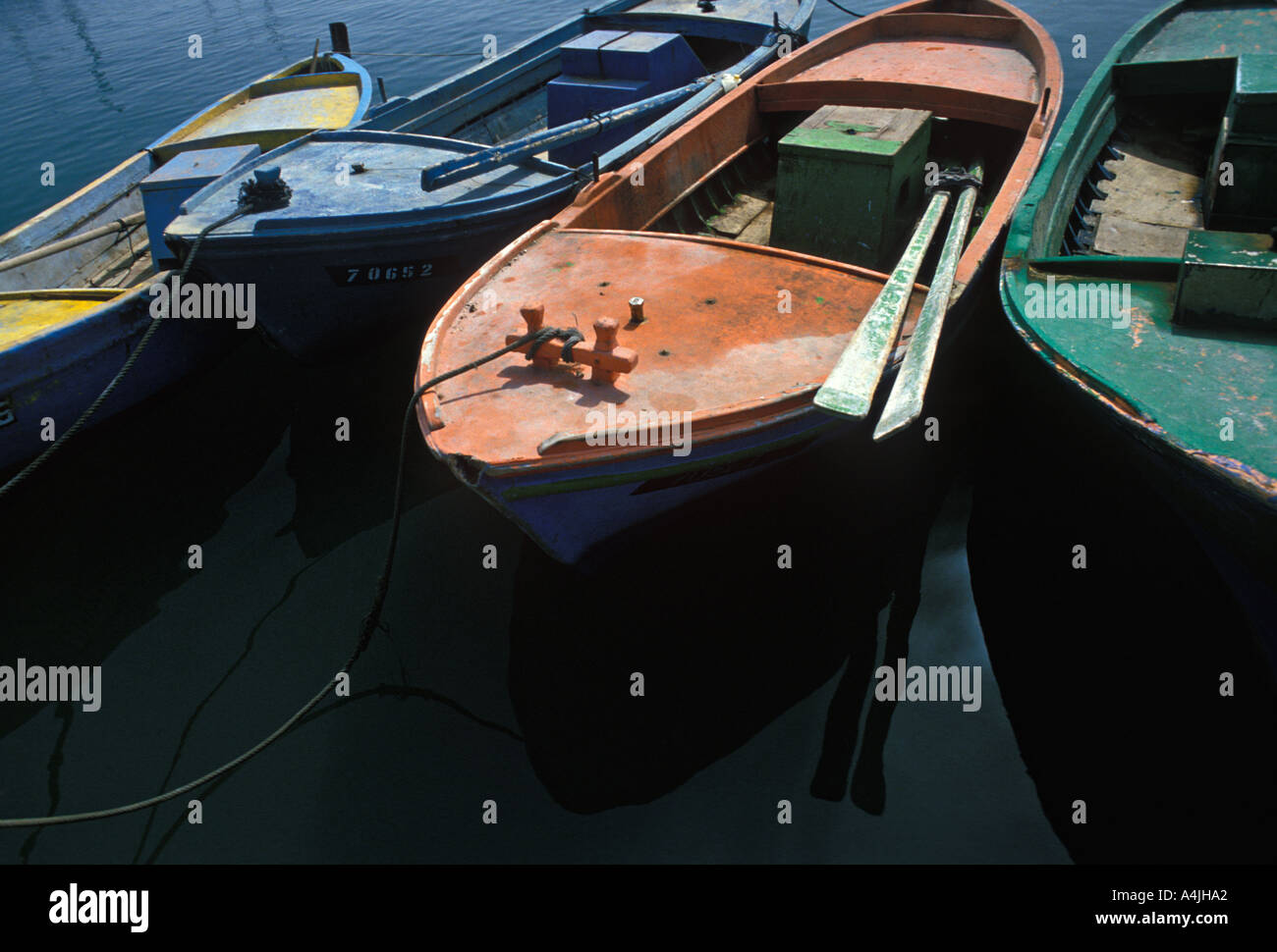 Small row boats in Akko harbor Israel Stock Photo - Alamy