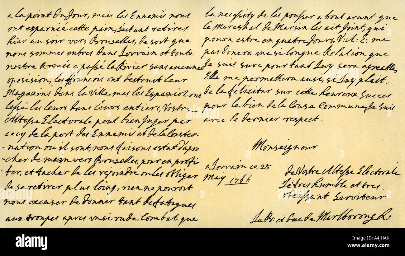 Letter from the Duke of Marlborough to the future King George I ...