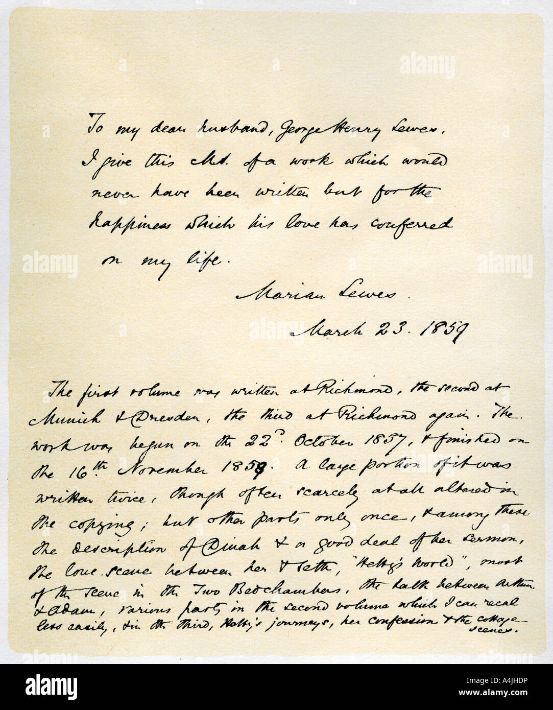 Original manuscript of Adam Bede, 23rd March 1859.Artist: George Eliot ...
