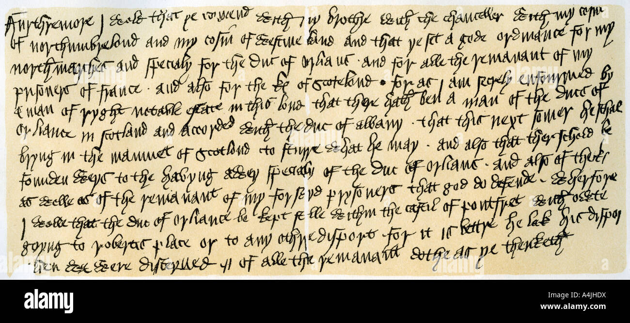 Portion of a letter from Henry V, c1419.Artist: Henry V Stock Photo - Alamy