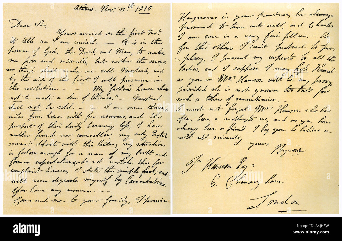 Letter from Lord Byron to John Hanson, 11th November 1810.Artist: Lord ...