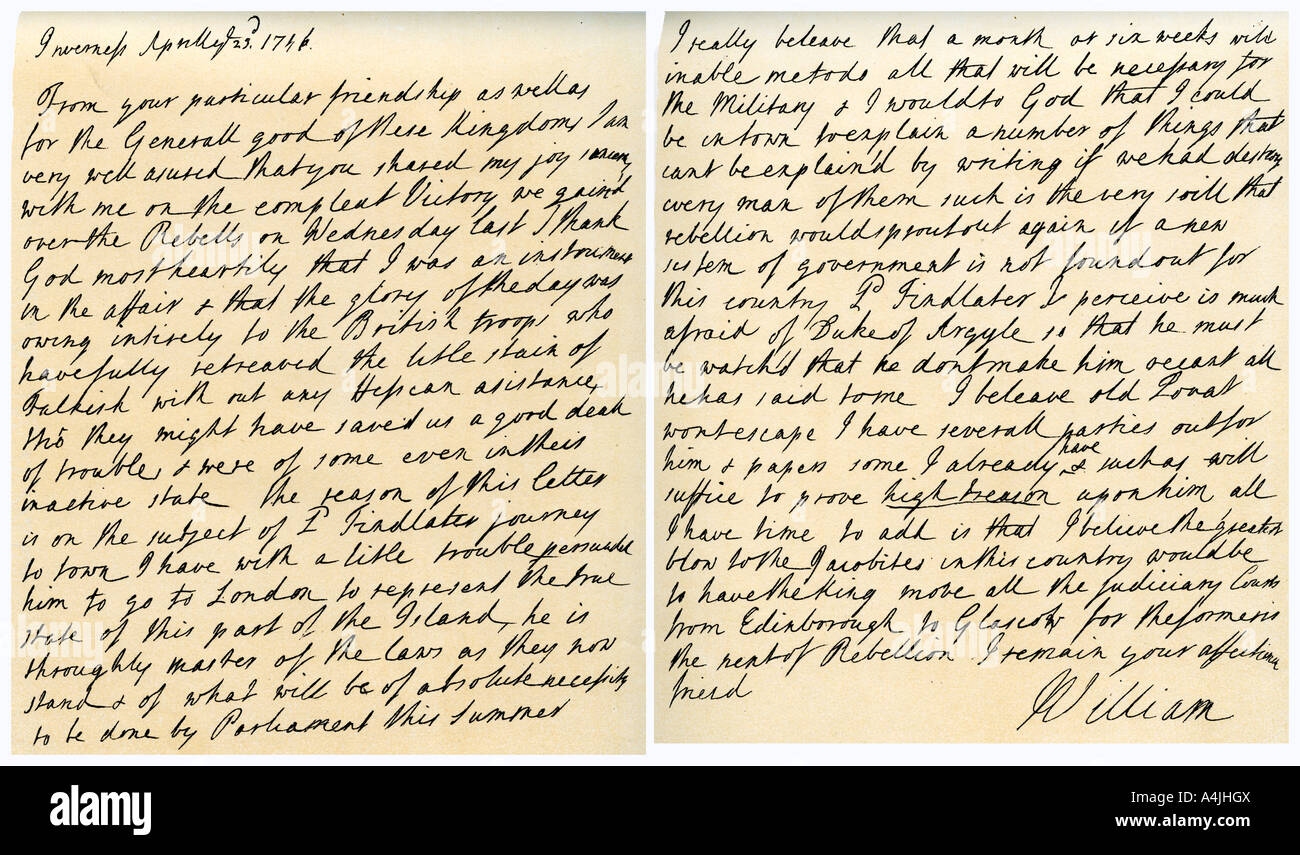 Letter from William Augustus to Thomas Pelham-Holles, 23rd April 1746 ...