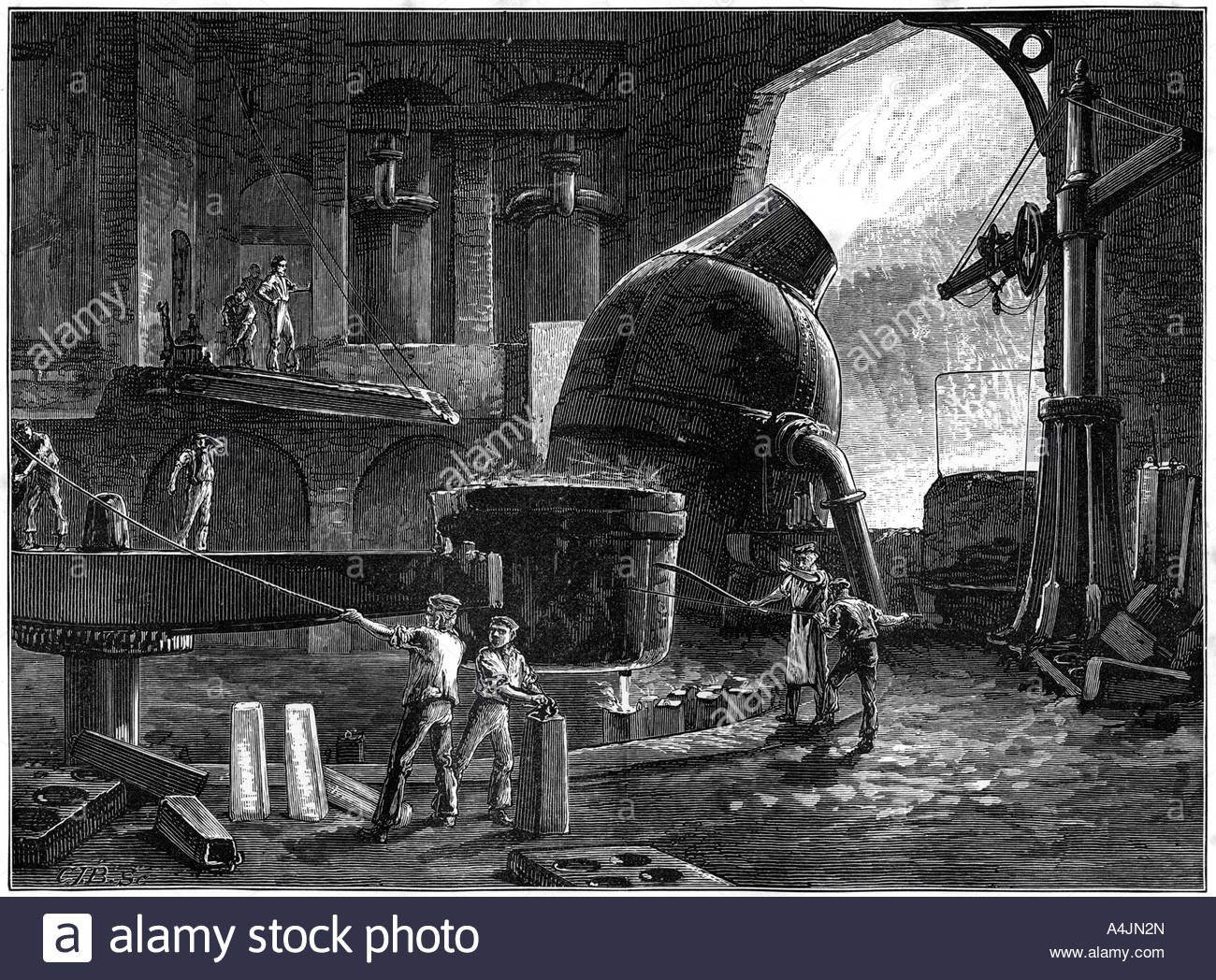 The Bessemer process for the mass production of steel c1880 Stock Photo ...