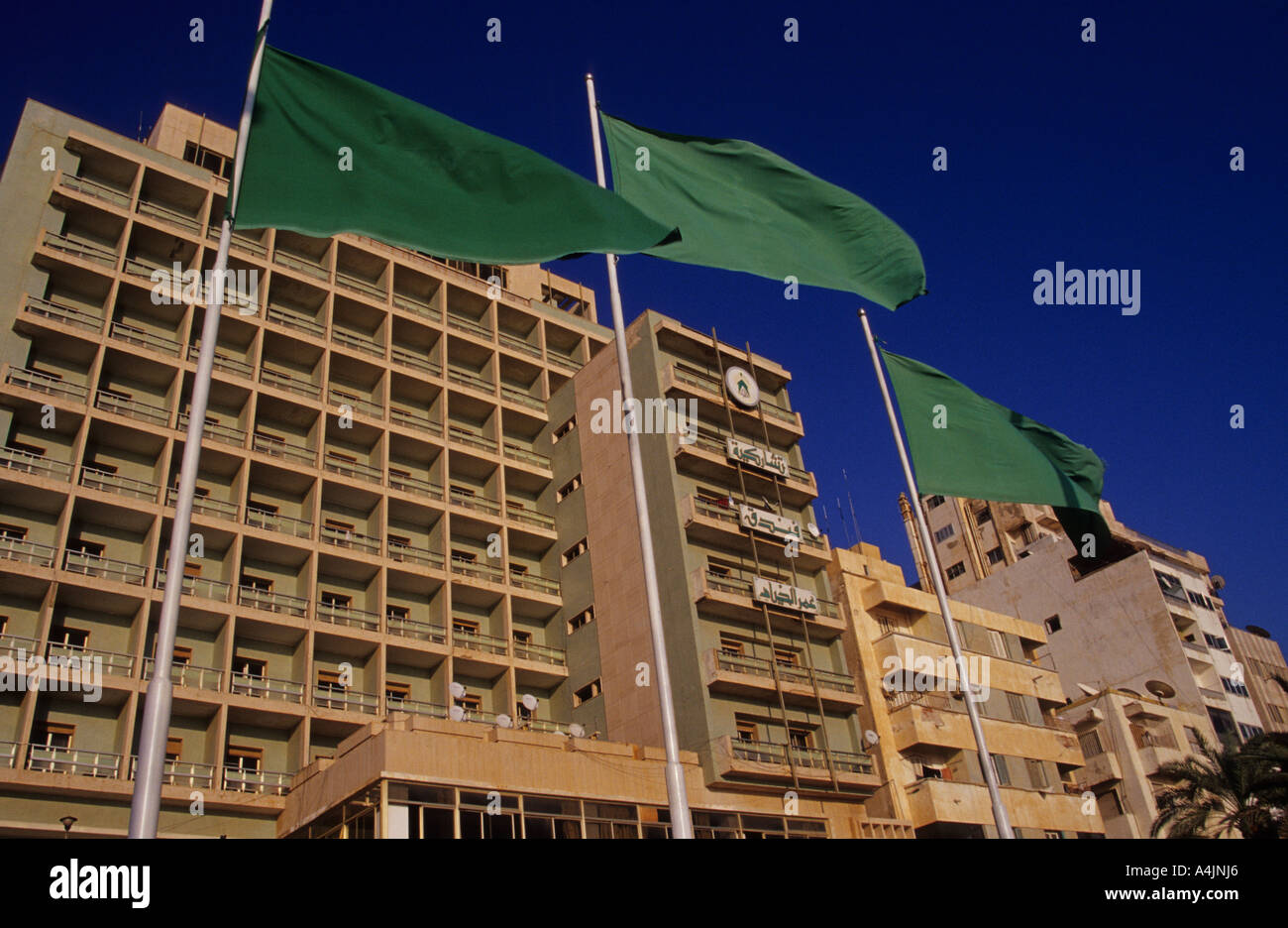 buildings and libyan flags on the waterfront of Benghasi Libya Stock ...