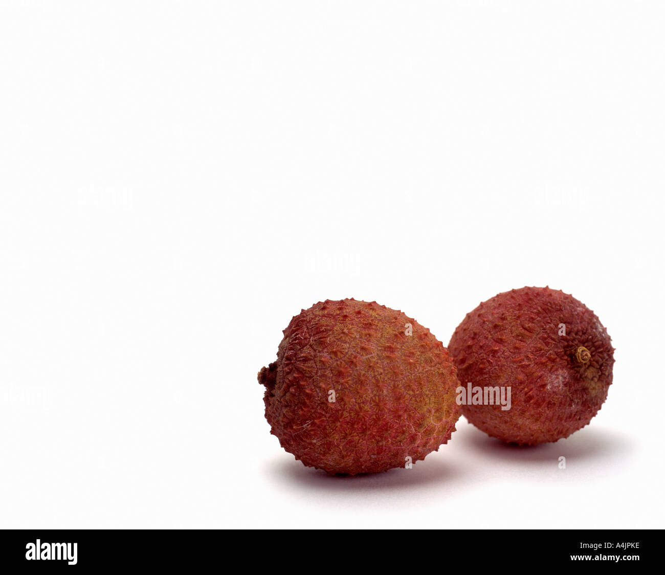 Two red rind Lychees on a white background Stock Photo - Alamy