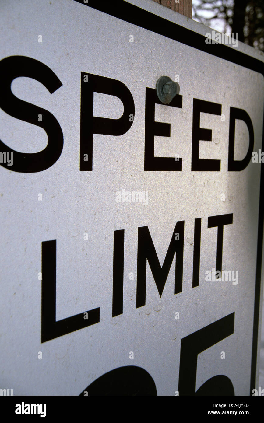 White Speed Limit sign with black lettering vertical Stock Photo - Alamy