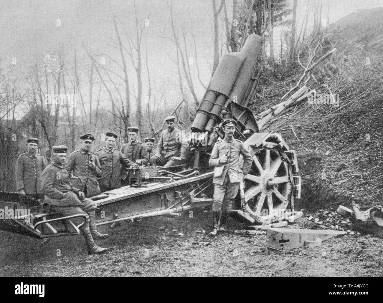 German mortar at the front, Predeal, Romania, World War I, 1916. Artist ...