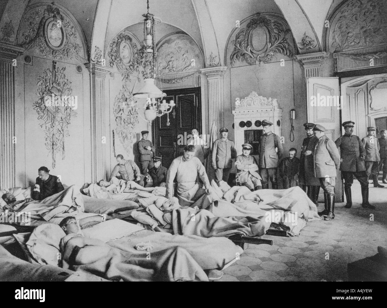 French and German wounded in a chateau in France, World War I, 1915 ...