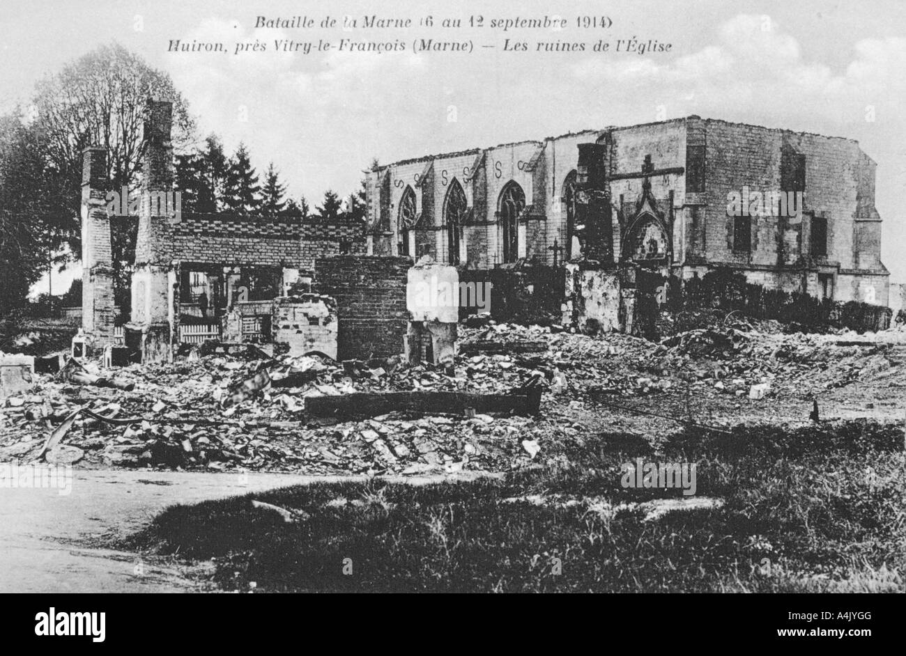 Ruined church, Huiron, France, Battle of the Marne, World War I, 1914 ...