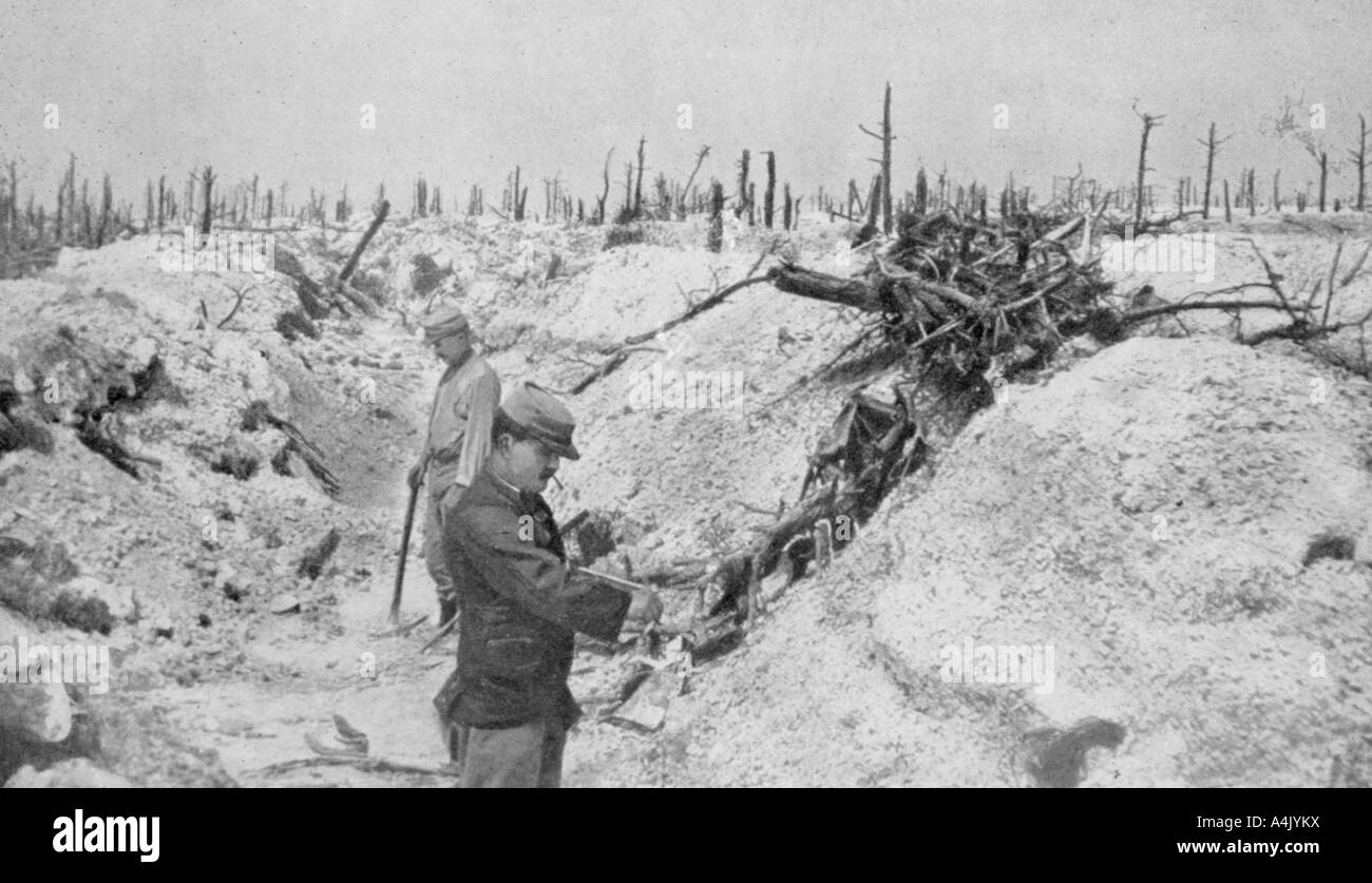 An abandoned German trench around Mesnil, Champagne, France, World War ...