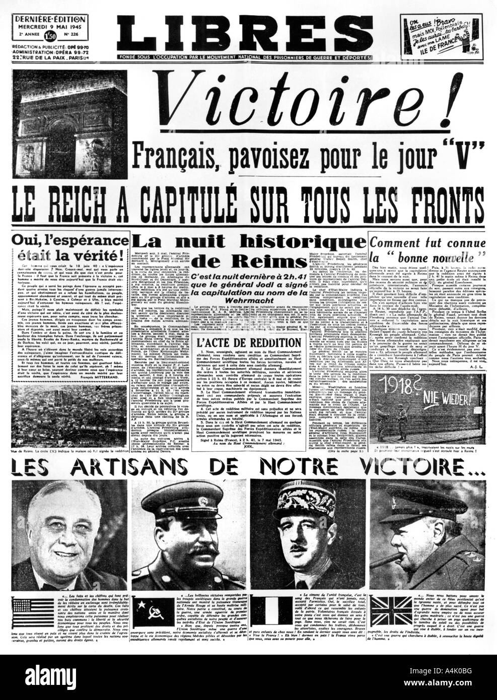 Victory!, front page of Libres newspaper, 9 May 1945. Artist: Unknown ...