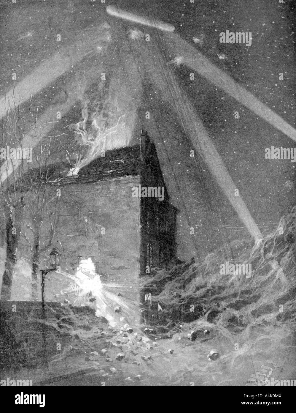 Zeppelin attack on the suburbs of Paris, World War I, 1915. Artist ...