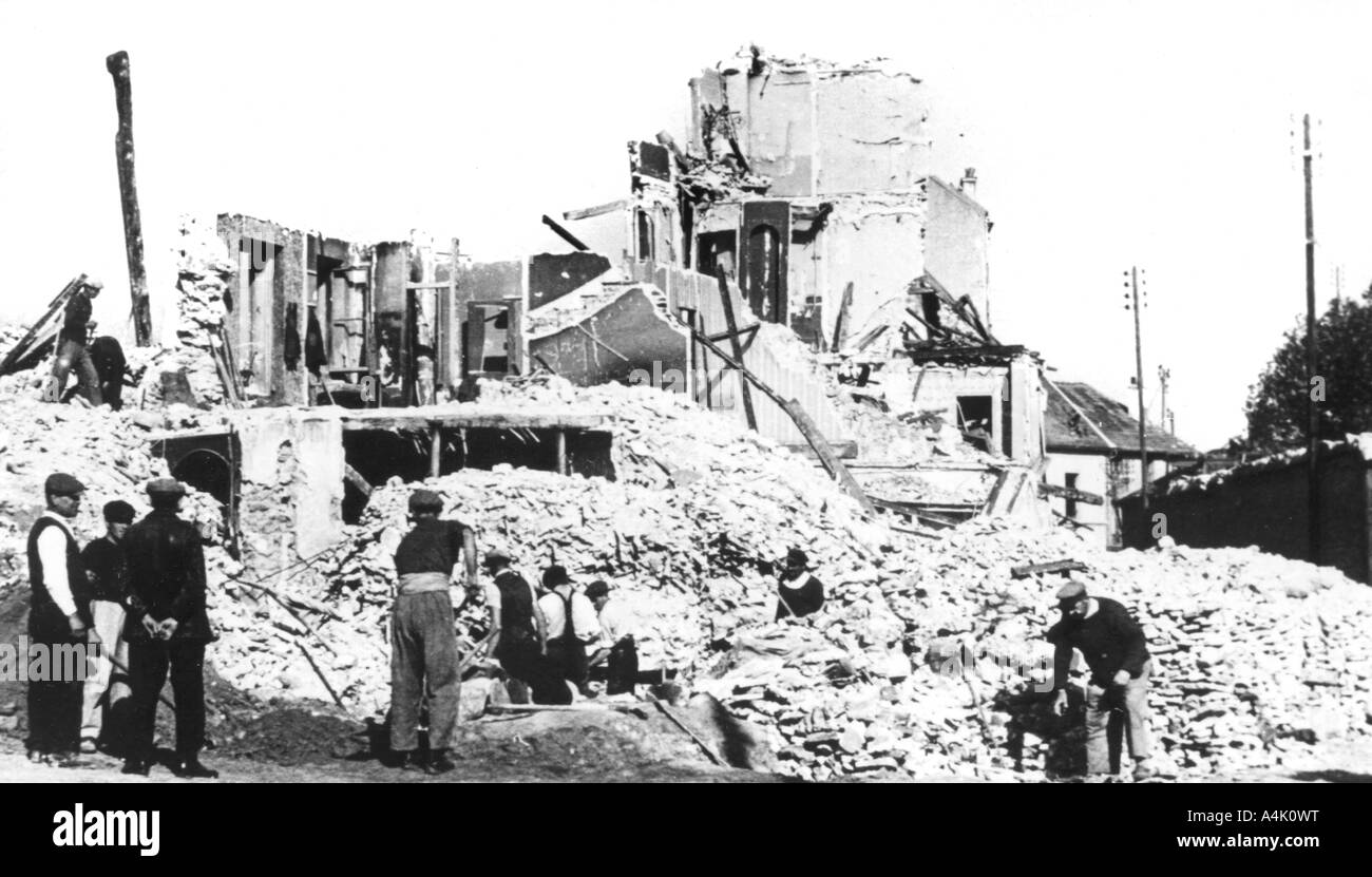 Destroyed building, liberation of France, St Cyr, August 1944. Artist ...