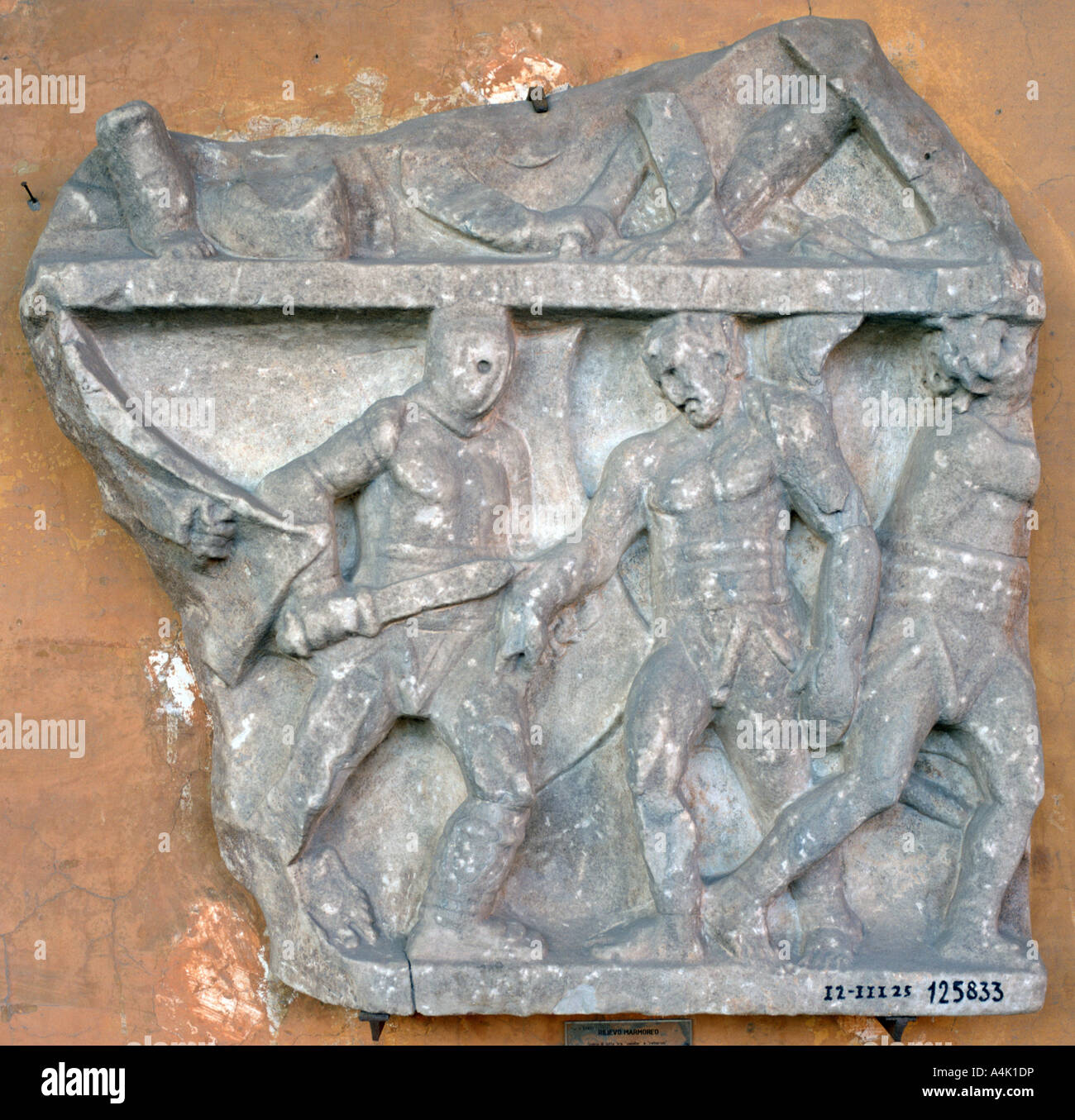 A bas-relief of a fight between Secutor and Retiarius, 3rd century ...