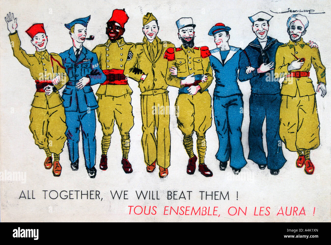 'All Together, We Will Beat Them!', 2nd World War postcard, c1941-1944 ...