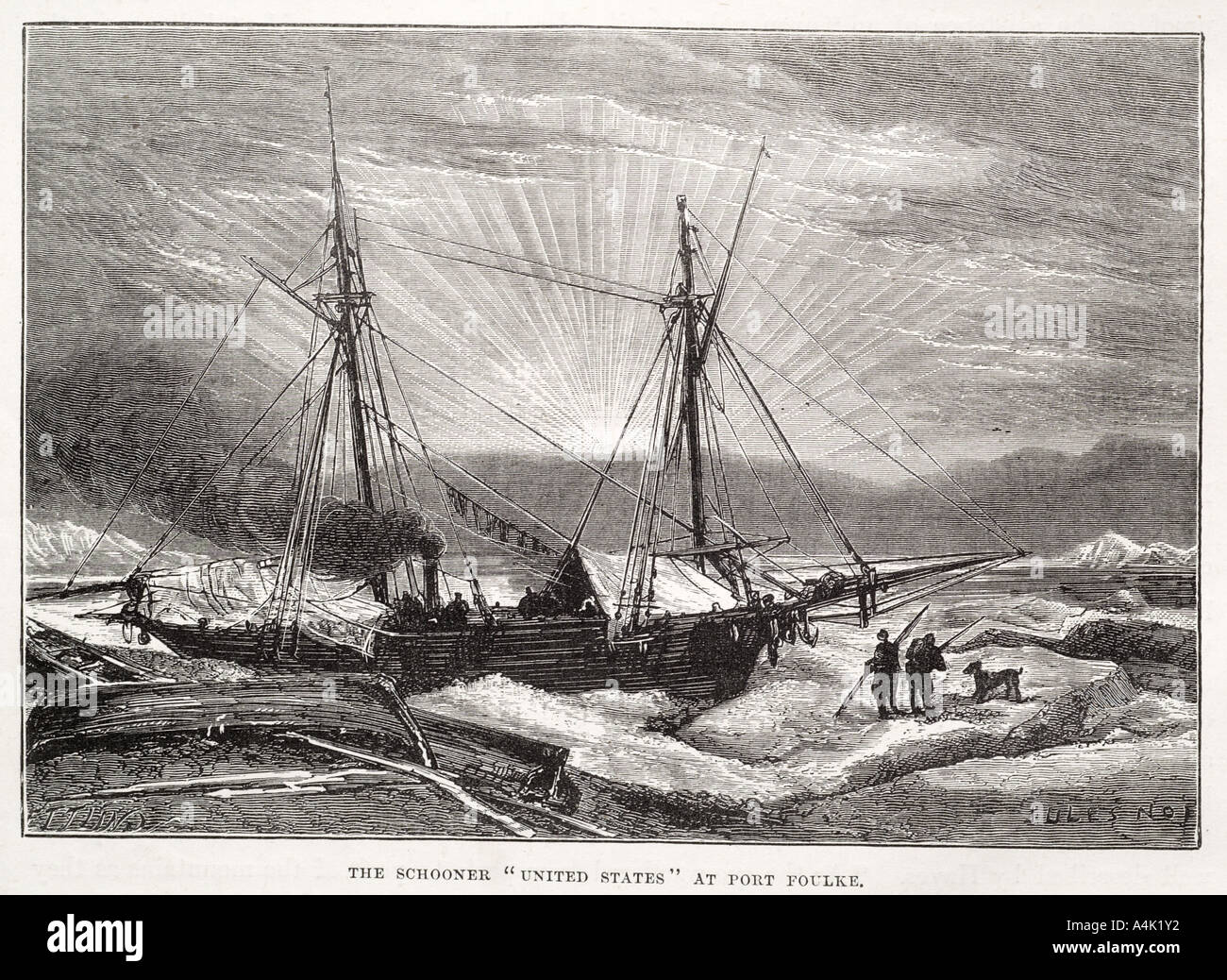 schooner united states port foulke trapped ice frozen sail nautical ...