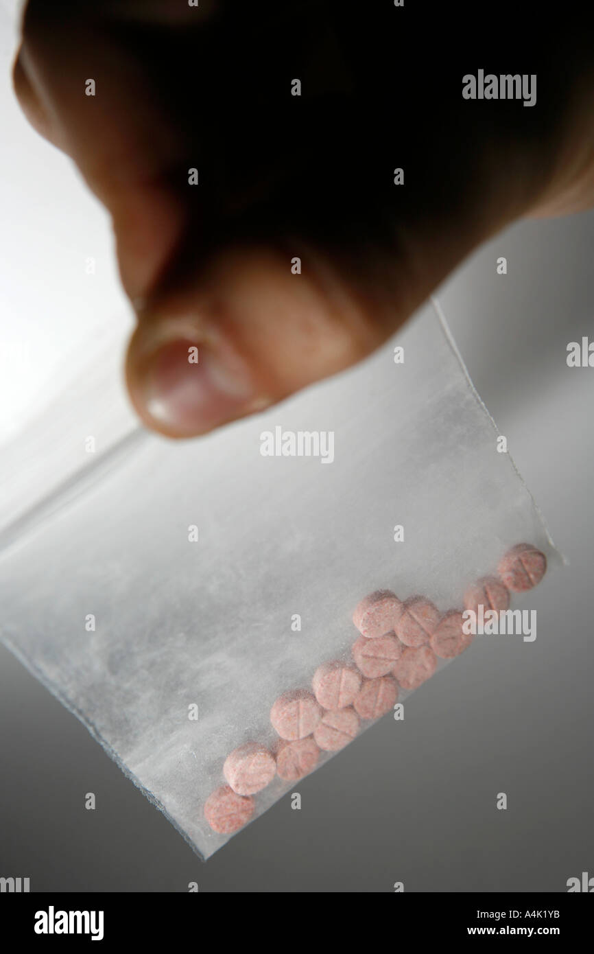 ECSTACY or MDMA TABLETS. Tablets in a bag or baggy Stock Photo - Alamy