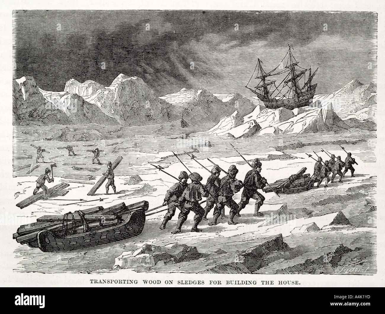 transporting transport haul wood timber sledge building build house ...