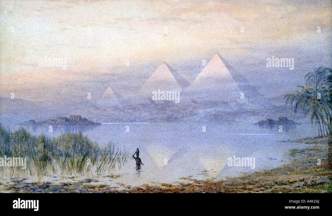 'The Pyramids During the Nile Flood', Egypt, 1888. Artist: Henry Noel ...