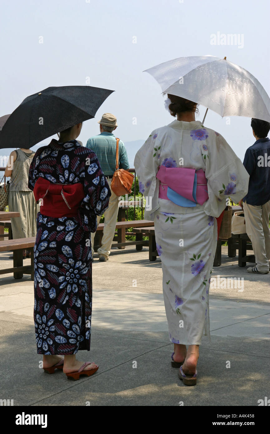 Japanese women wearing traditional summer kimono yukata sightseeing in ...