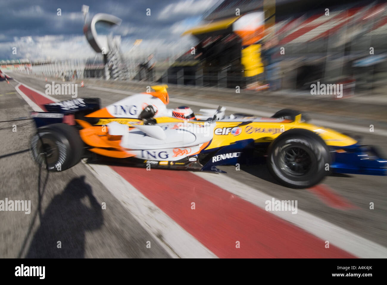 Heikki Kovalainen FIN in his Renault R27 racecar at the track on ...